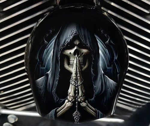 Harley Davidson Custom Made COWBELL HORN COVER-Praying Reaper