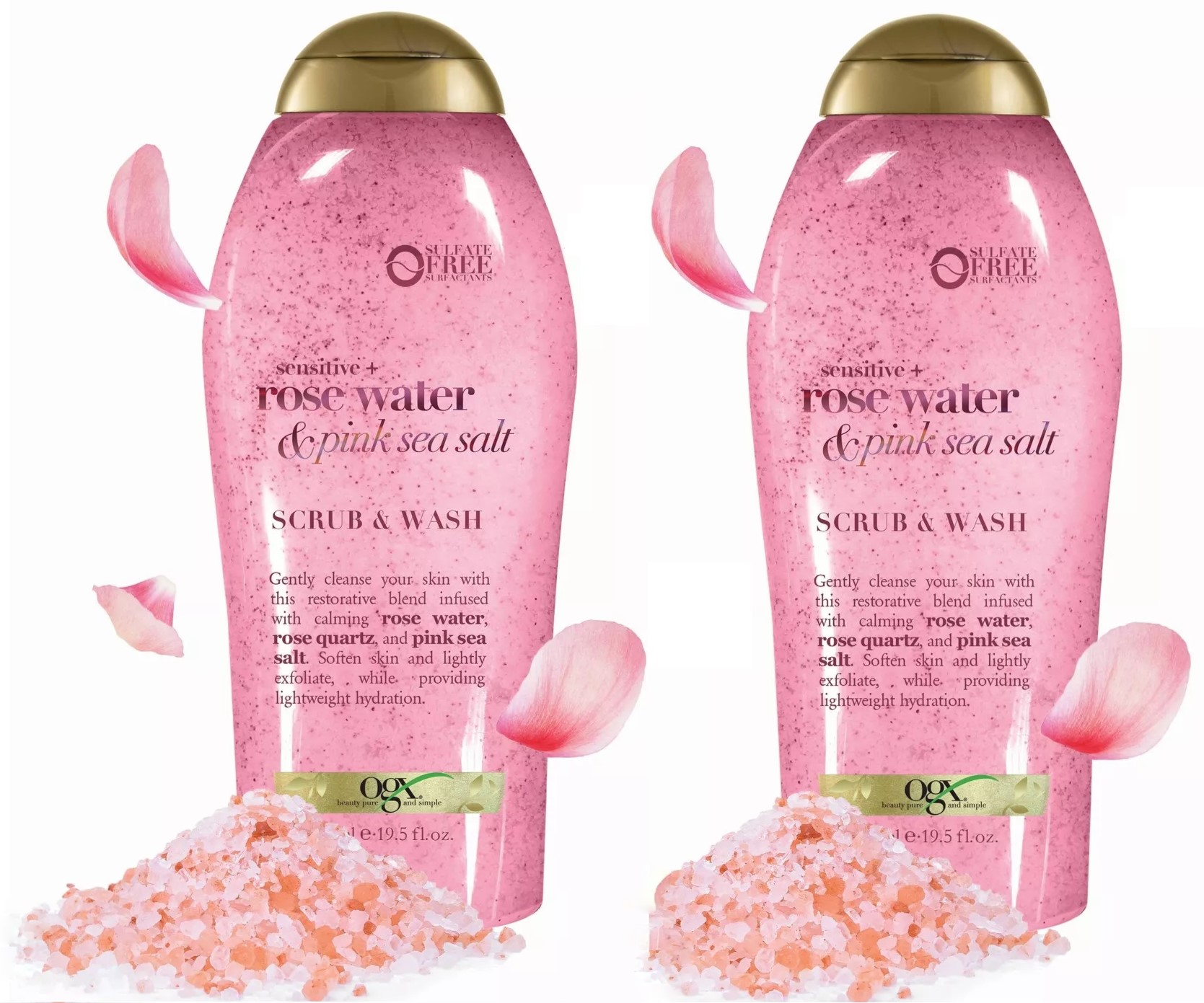 OGX Sensitive + Rose Water & Pink Sea Salt Scrub & Wash 19.5 fl oz 2 ...