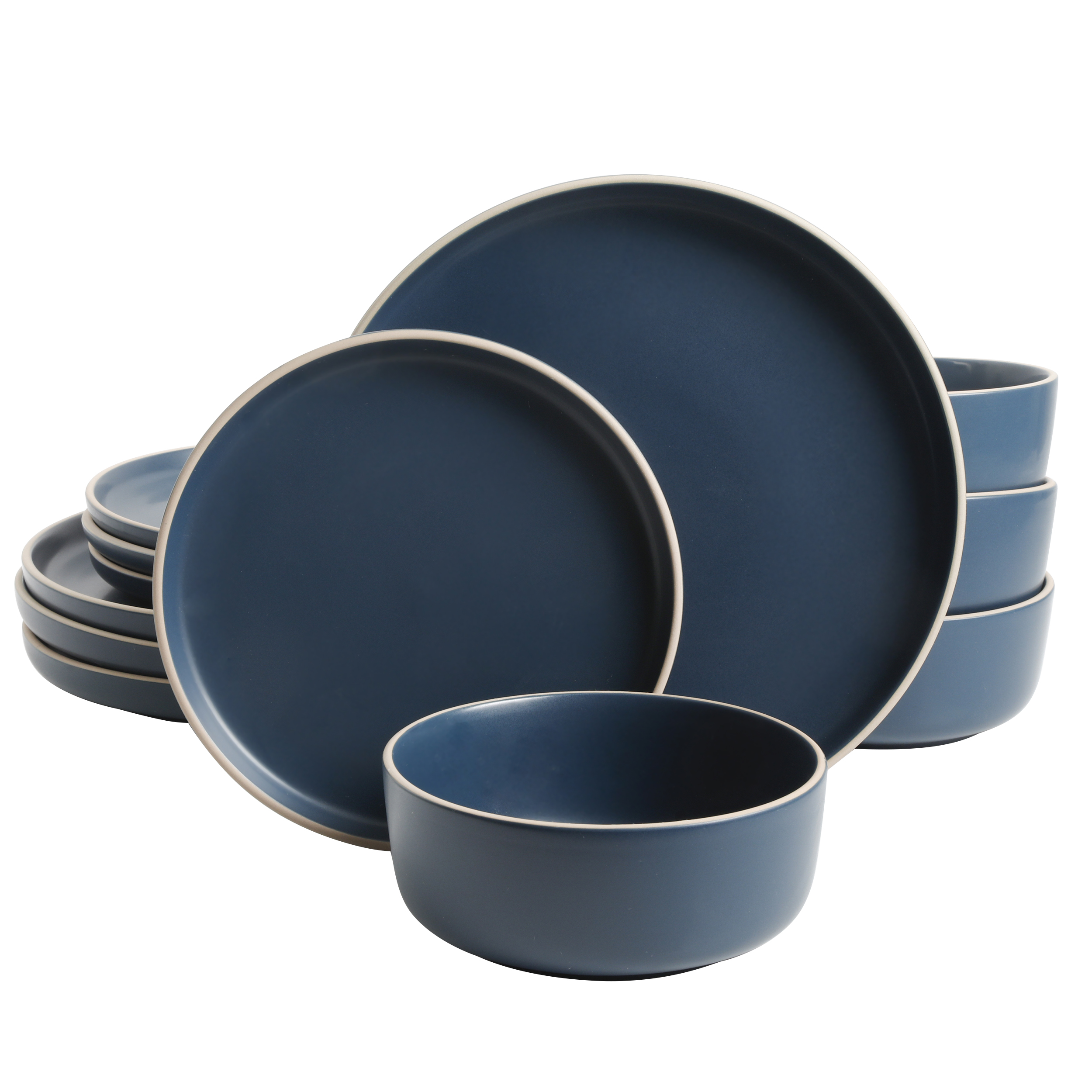 Gibson Home Everyday Essential Cobalt Blue Stoneware Dinnerware Set, 12 ...