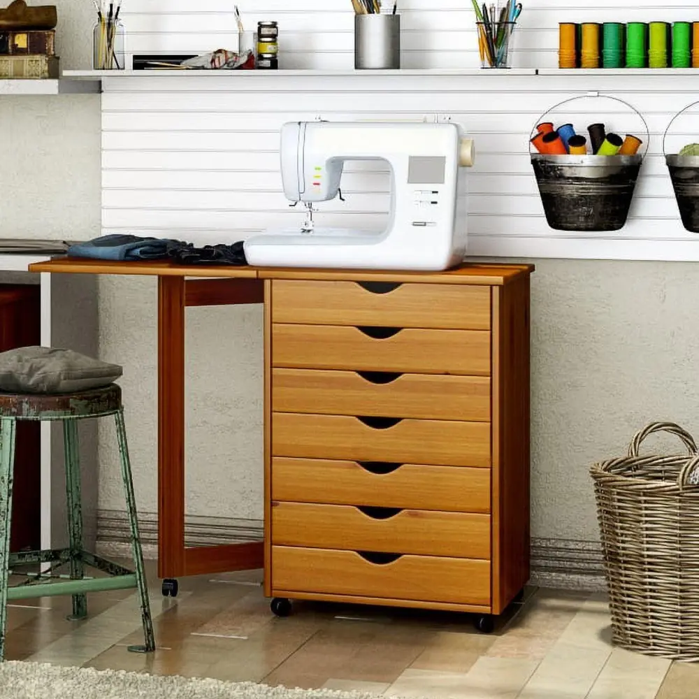 Adeptus Original Roll Cart, Solid Wood, 7 Drawer Gate Leg Roll Cart ...
