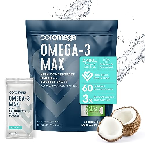 Coromega Max Super High Omega-3 Fish Oil Squeeze Packets, DHA and EPA ...