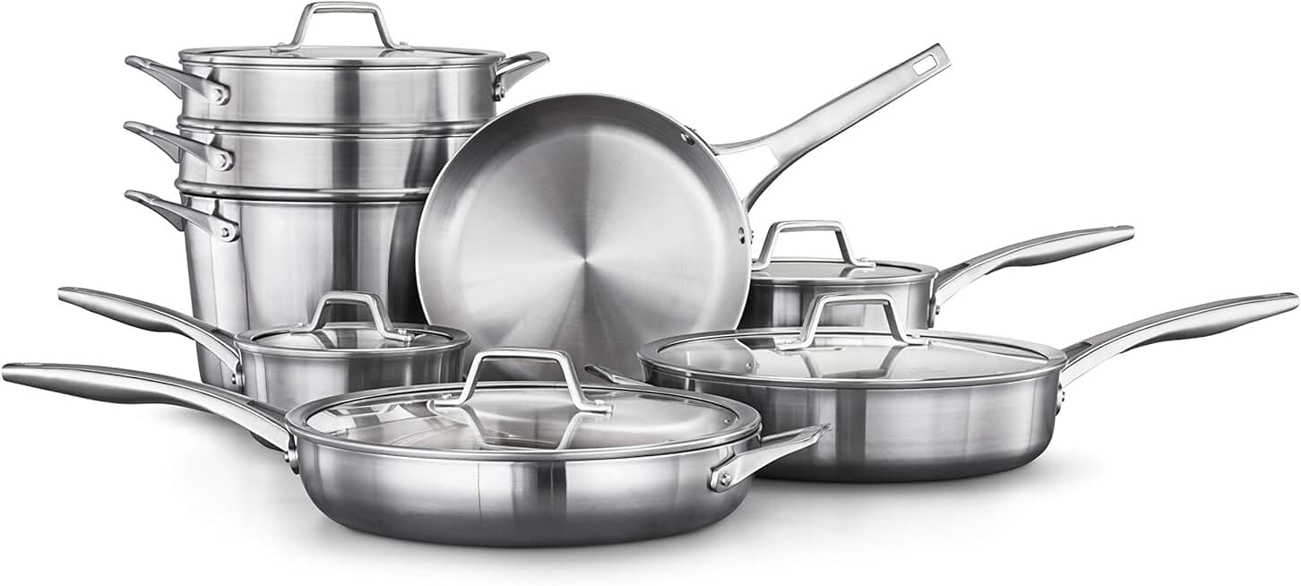 13-Piece Stainless Steel Kitchen Cookware Set with Aluminum Core, Stay ...