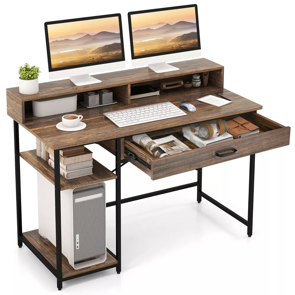 Costway 48” Computer Desk with Monitor Stand Home Office Writing Desk ...
