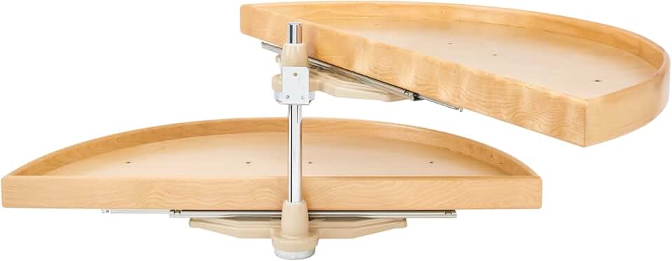 Natural Wood Pivot and Slide Half Moon 2-Shelf Organizer for Blind ...