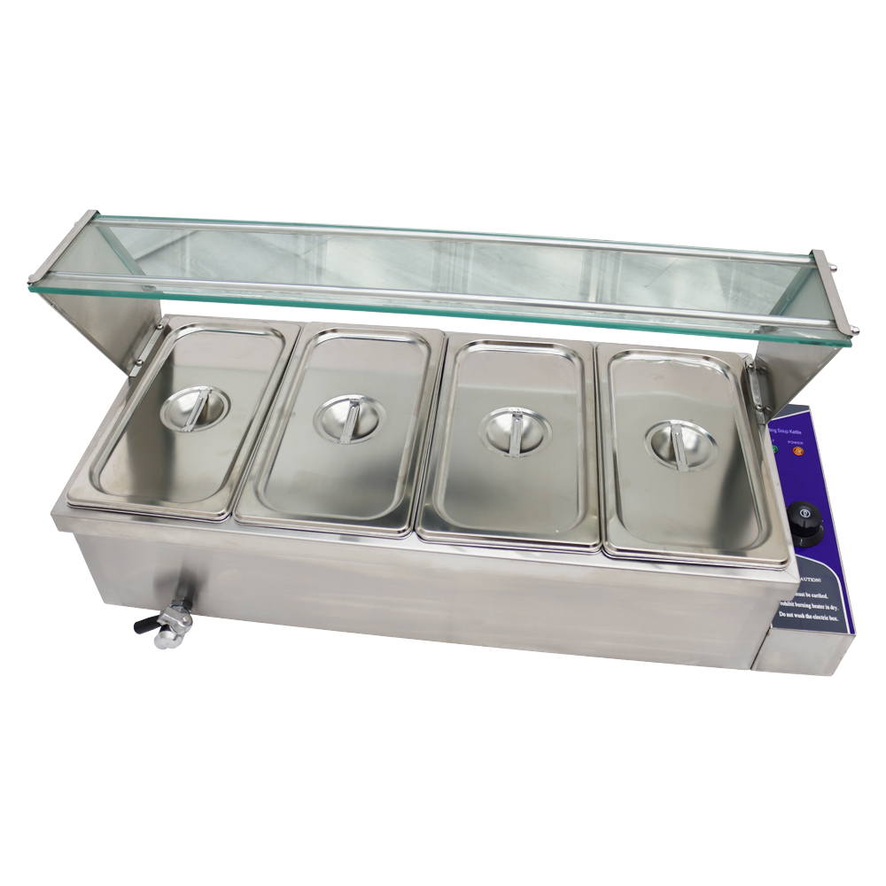 INTSUPERMAI Food Warmer Bain-Marie Buffet Steam Heater 4 Pan with Glass ...
