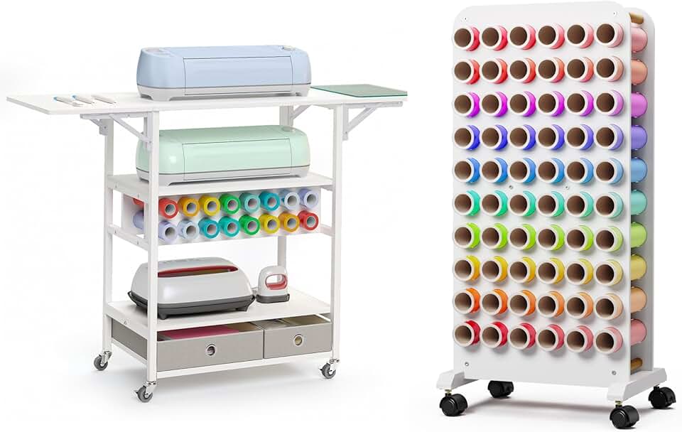 Craft Storage Cart & Mobile Vinyl Roll Holder, Collapsible Crafting ...