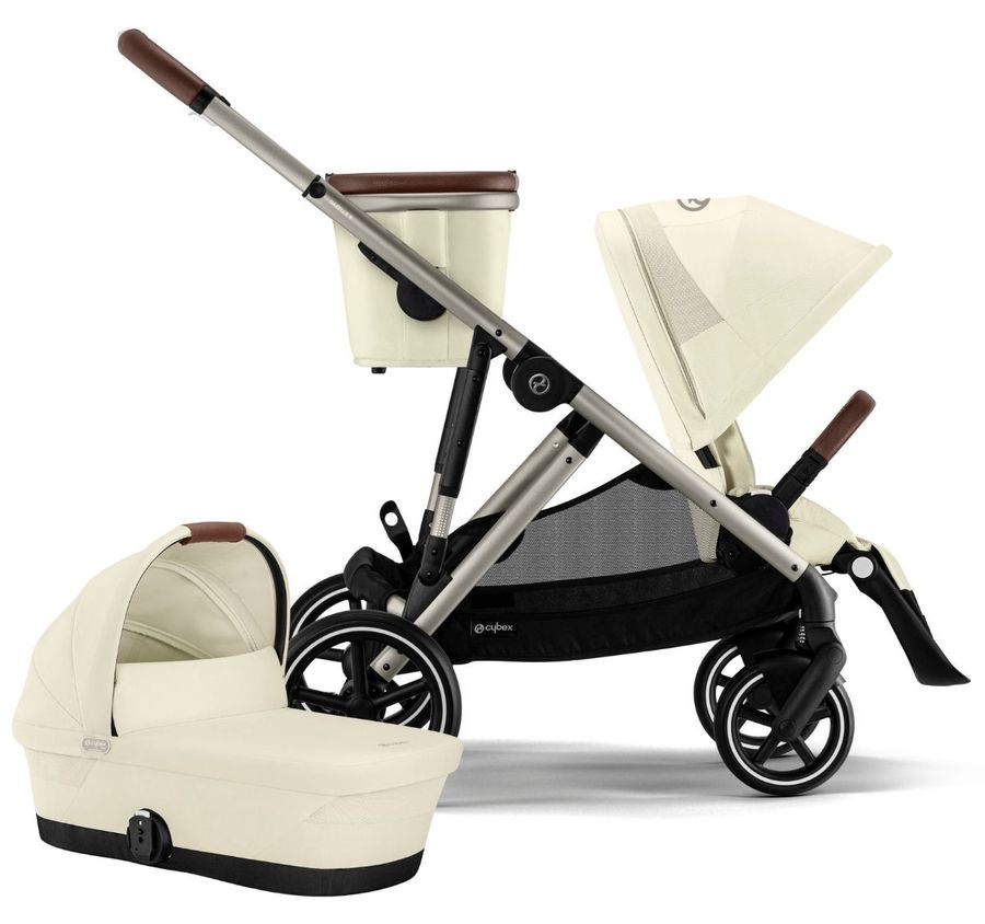 Cybex Gazelle S 2 Single-to-Double Stroller + Cot Bundle - Taupe Frame ...
