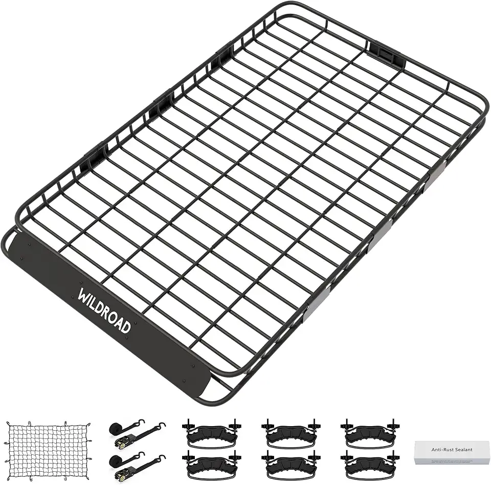 WILDROAD Roof Rack Cargo Basket, Upgraded 4” Fence Wide Car Roof Basket ...