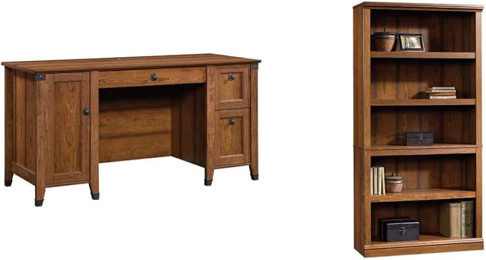 Sauder Carson Forge Computer Desk and 5 Bookcase/Book Shelf Bundle ...