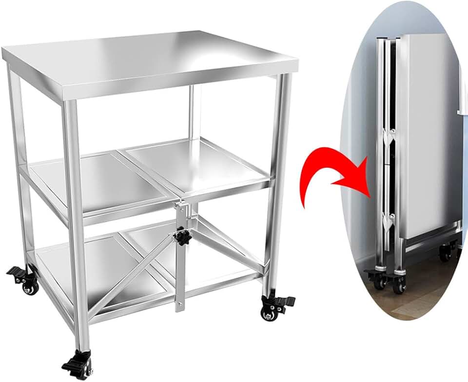 ZYFA Folding Kitchen Cart,Microwave Oven Storage, Stainless Steel ...