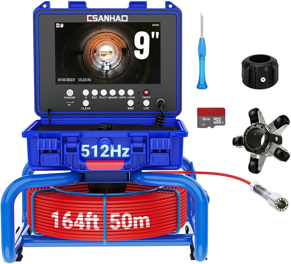 Sewer Camera Pipe Drain Inspection Camera with Light 164ft Waterproof 9 ...