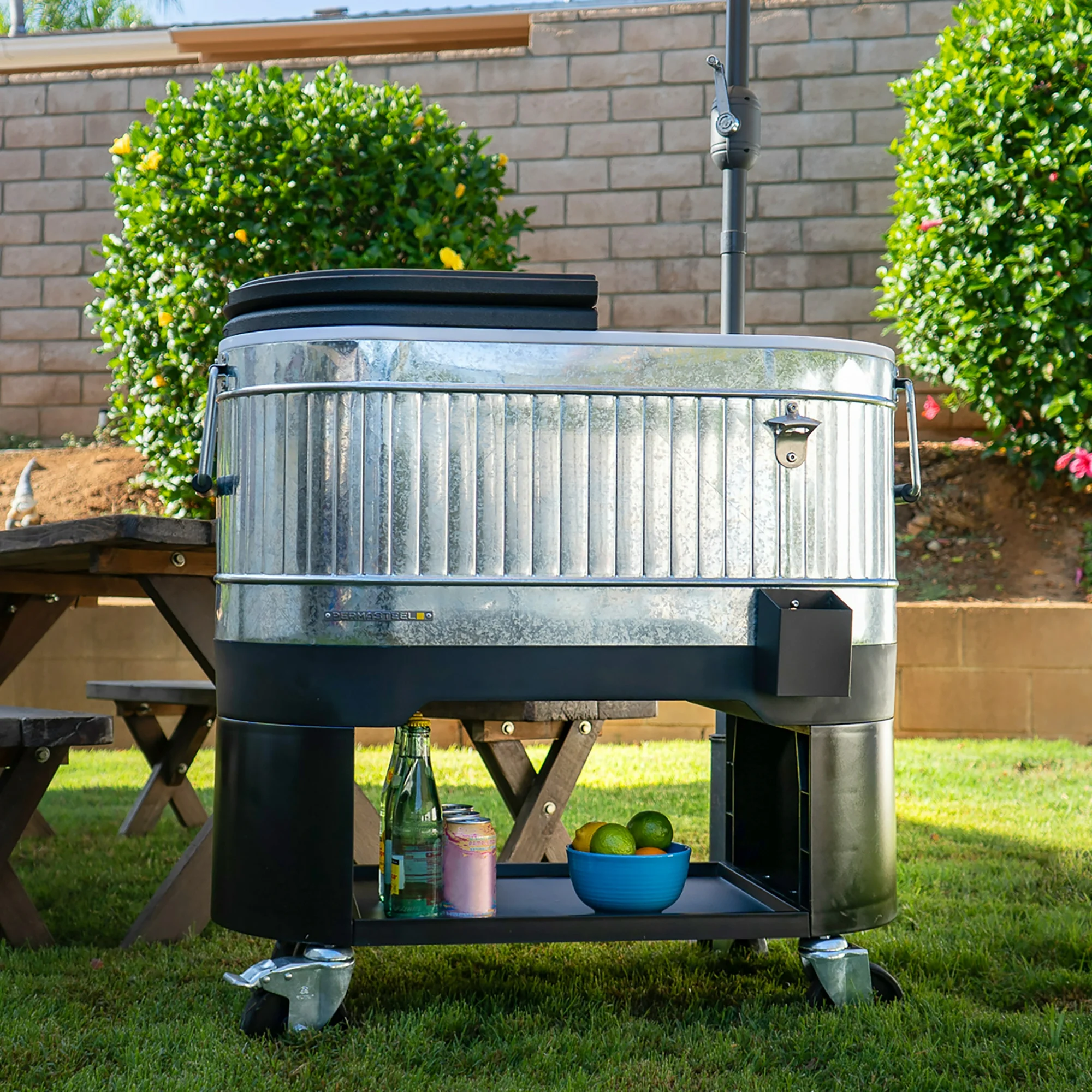 Permasteel 120-Qt Galvanized Steel Rolling Patio Cooler - Overstock ...