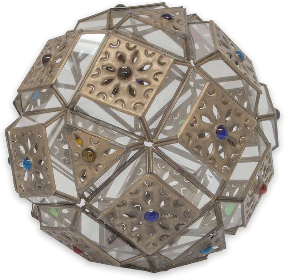 NOVICA Hand Crafted Glass Tin Star Hanging Lamp, Metallic, 'Aztec Star ...