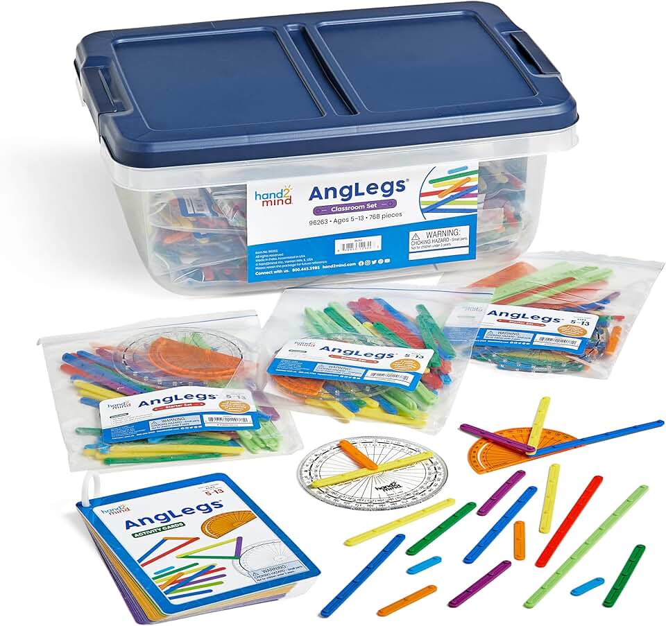 hand2mind AngLegs Classroom Set with 30 Protractors, Geometry ...