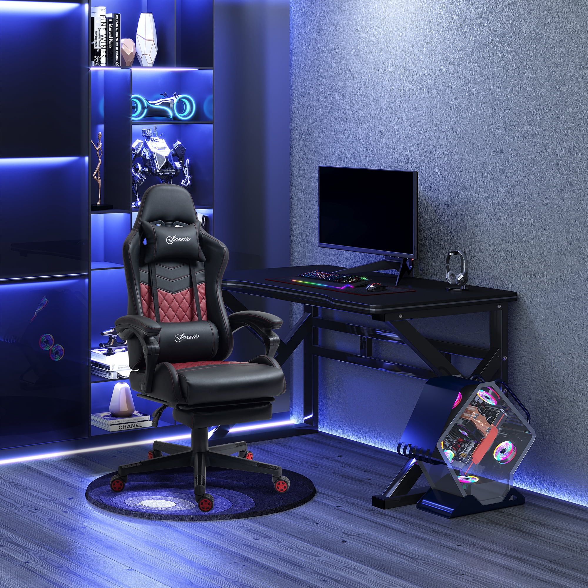 Vinsetto Racing Gaming Chair Diamond PU Leather Office Gamer Chair High ...