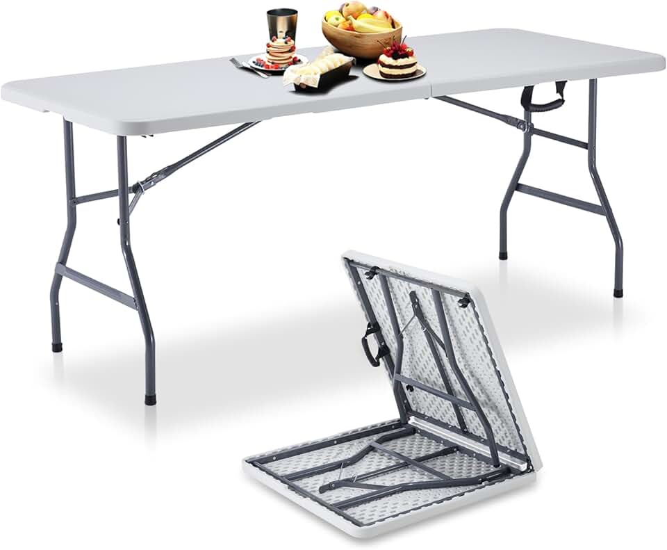 BOOSDEN 5 Foot Folding Table, Portable Foldable Card Table, Plastic ...