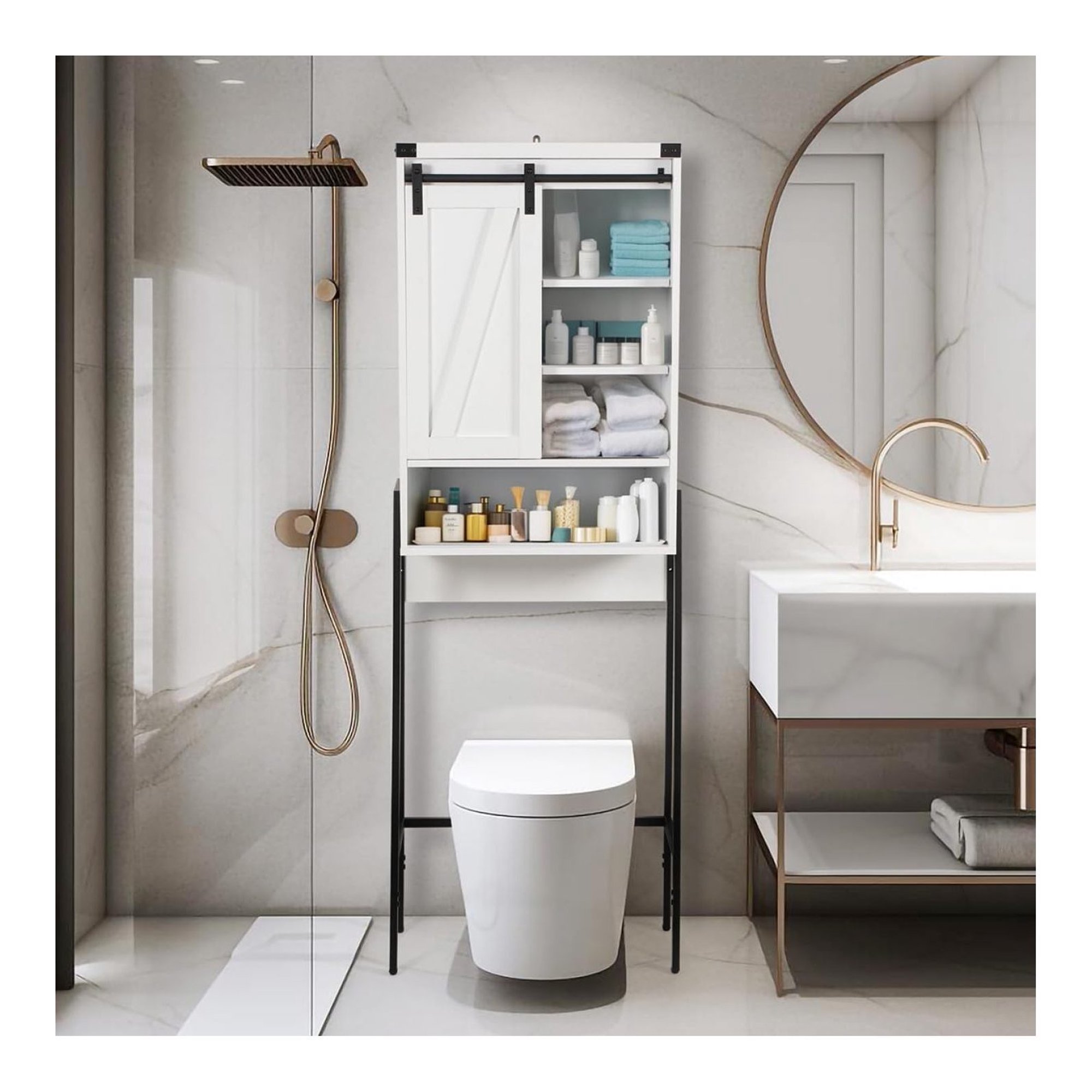 Superwum Over-The-Toilet Storage Cabinet: Freestanding Shelf with Metal ...