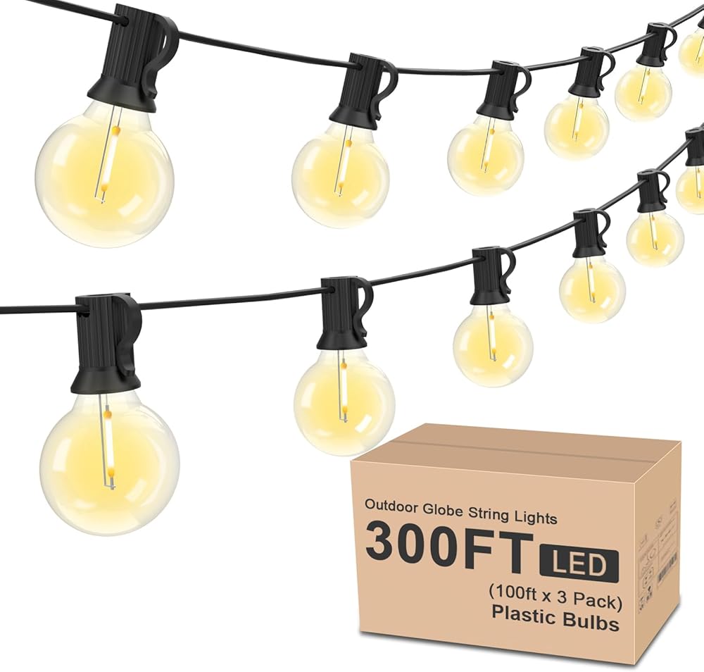 Outdoor String Lights 300ft, 3 Pack 100ft G40 Led Patio Lights with ...