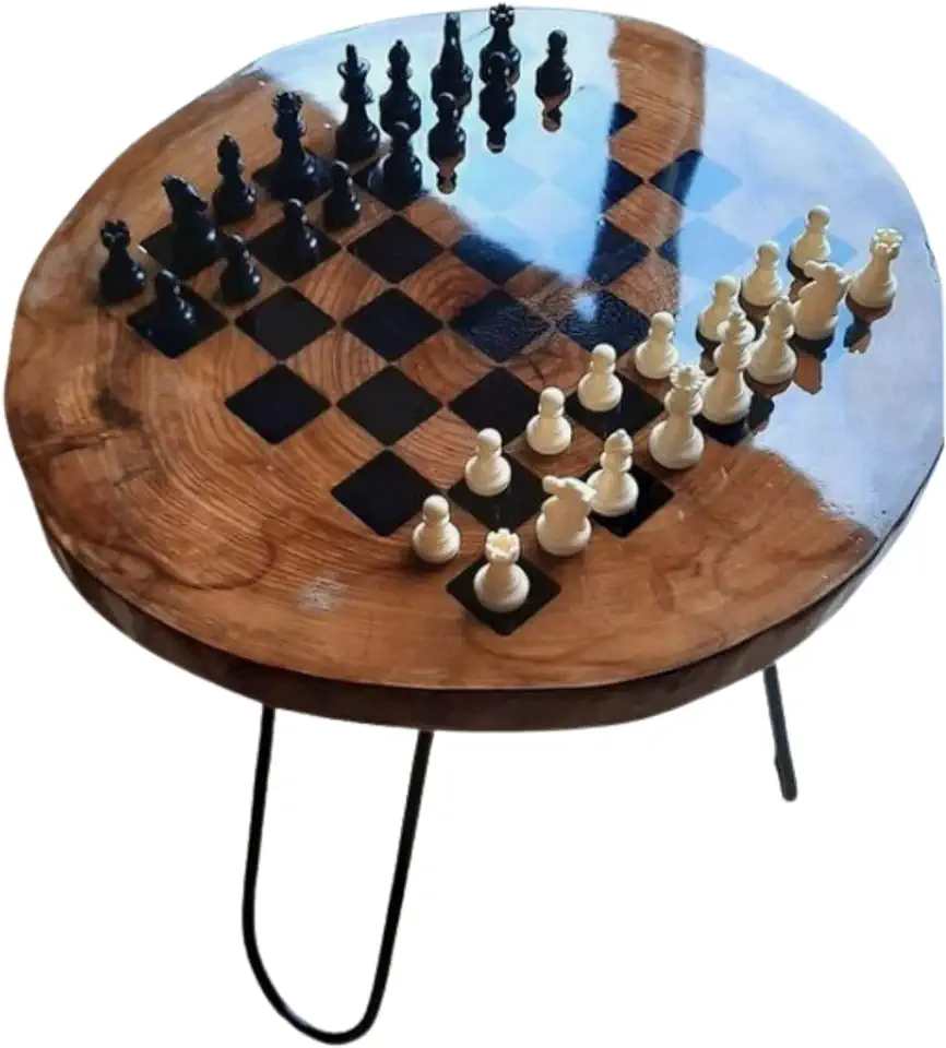 Custom Epoxy Chess Table, Black Chess Tables, Handmade Chess Board ...