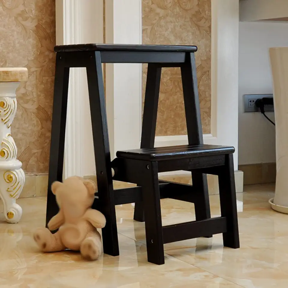 Ladder Chair Step Stool 2-Step ，Wooden Large Steps Stool Multifunction ...