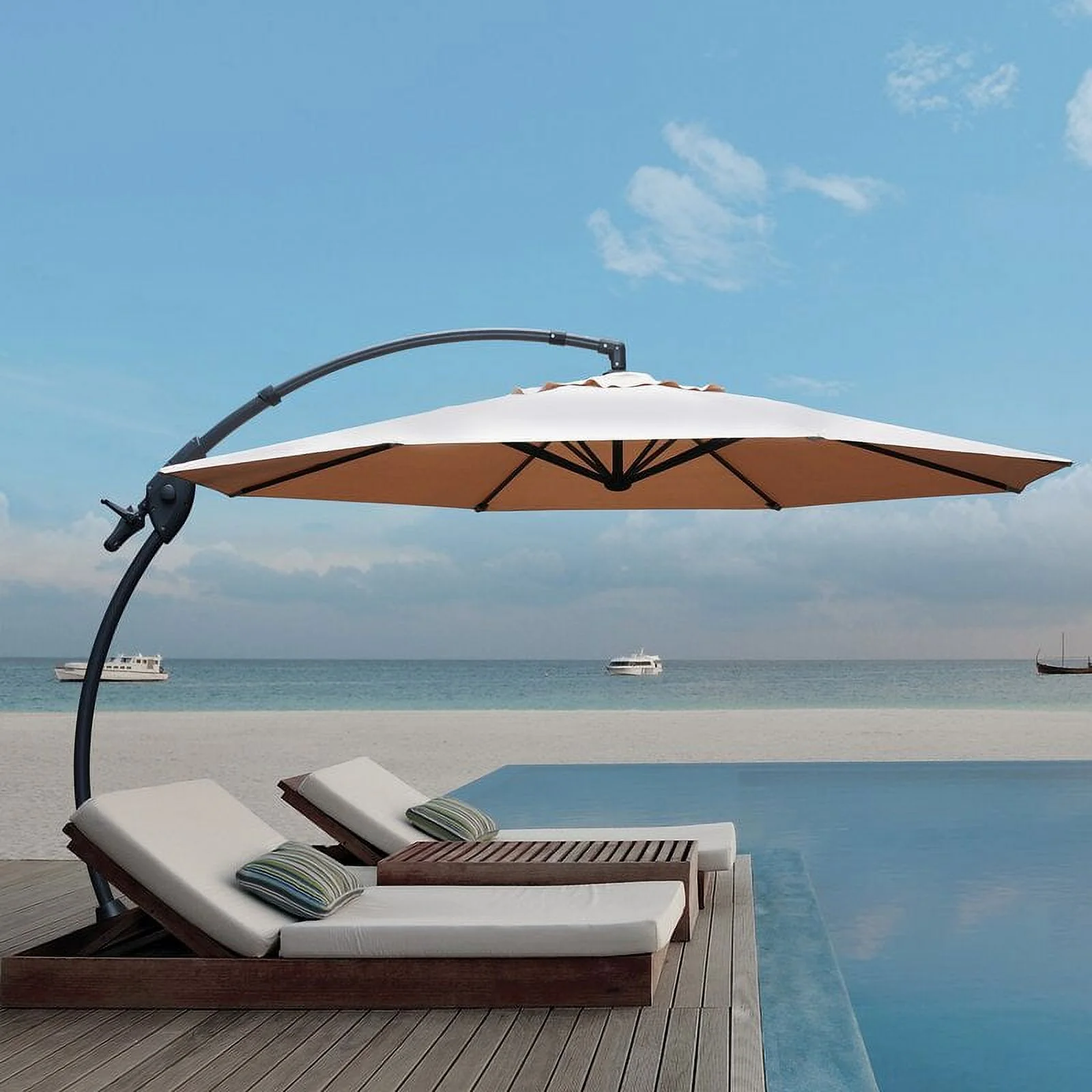 Grand Patio 11 ft Outdoor Patio Umbrella with Base, Curved Offset ...