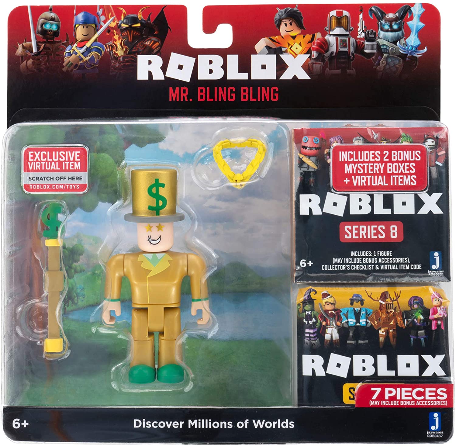 Roblox Action Collection Mr. Bling Bling + Two Mystery Figures Includes ...