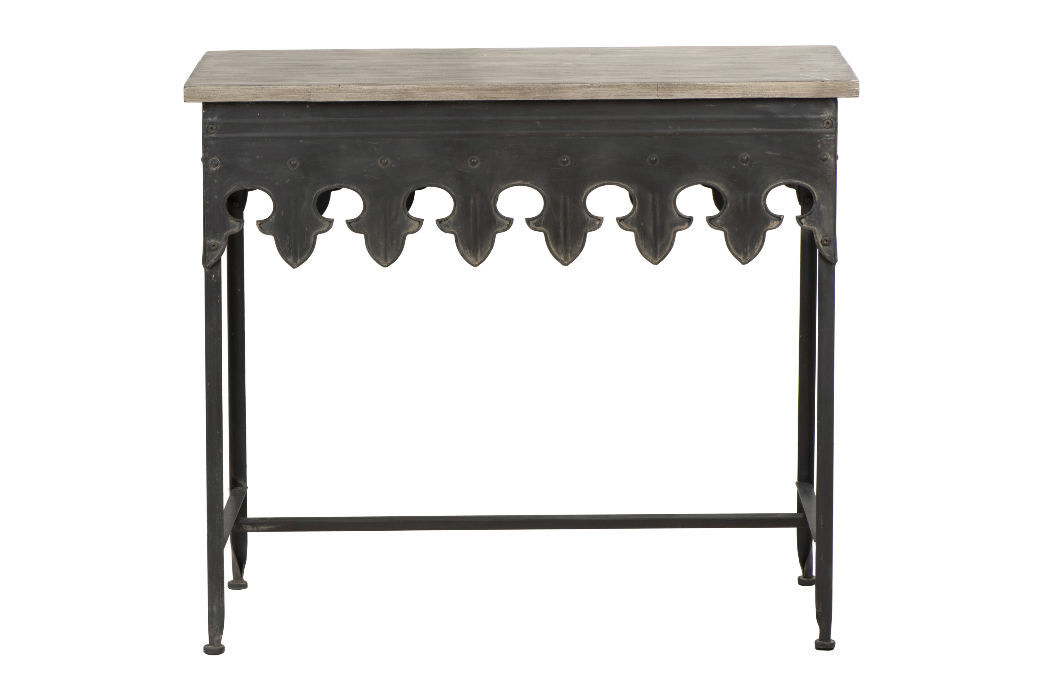 Creative Co-Op Metal Scalloped Edge Table with Grey Finish and Wood Top ...