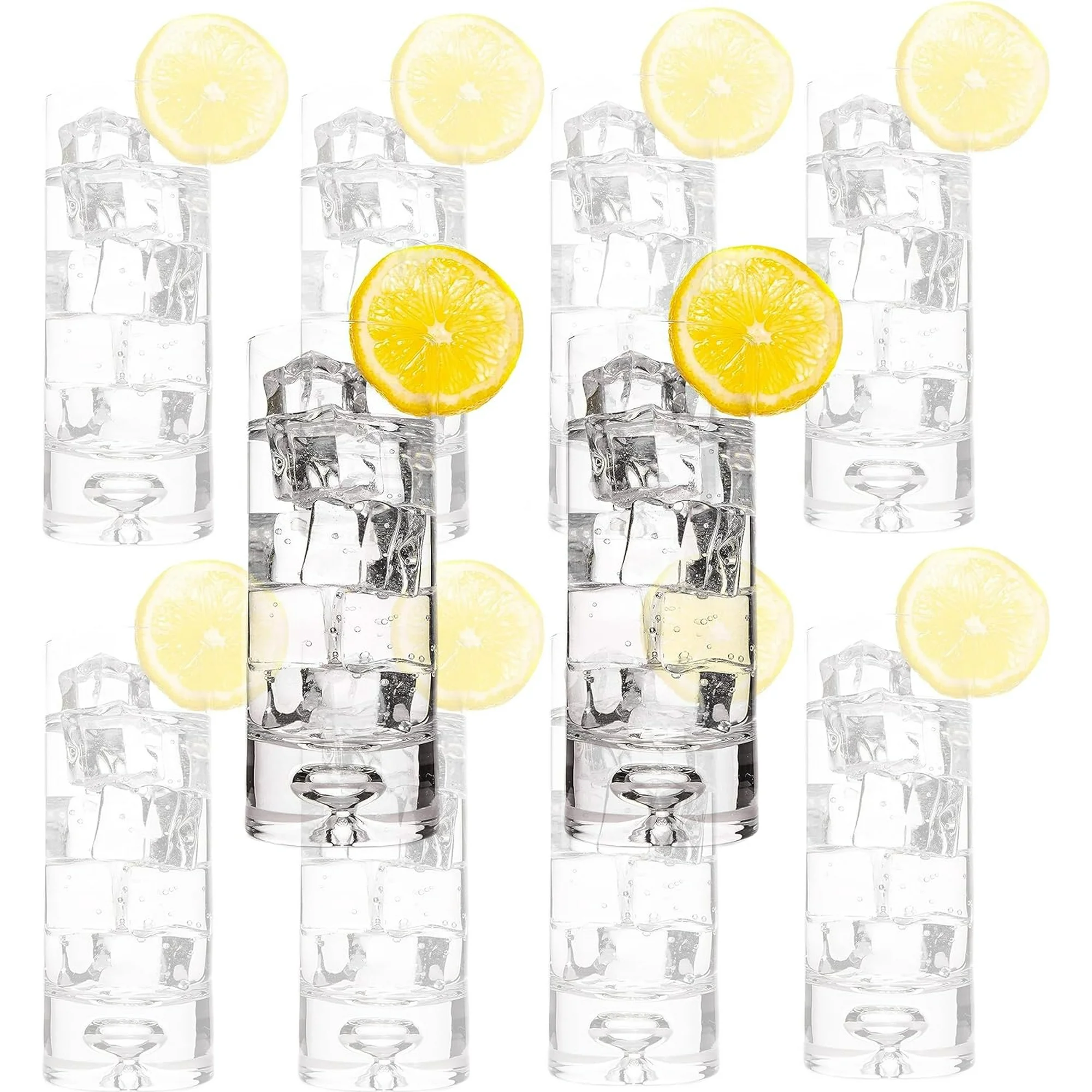 Premium Crystal Bubble Base Highball Collins Glasses - Set of 12 ...