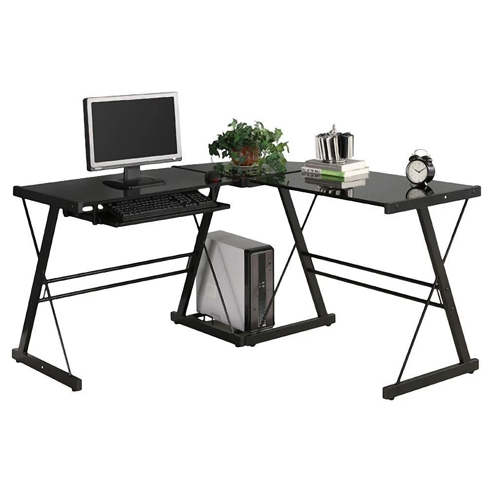 Ktaxon L-Shape Computer Desk Corner Desk, Black Glass,PC Stalinite ...