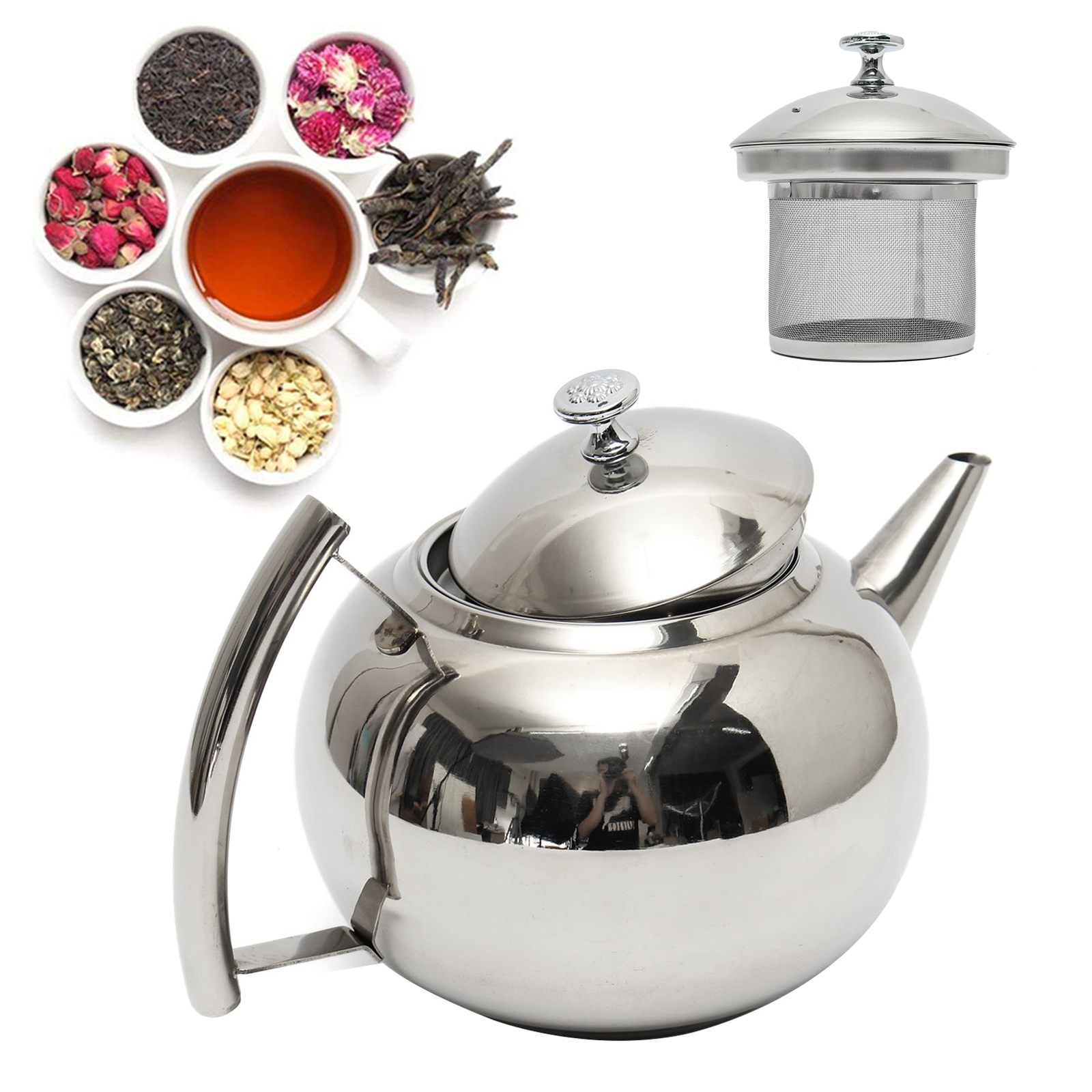 Stainless Steel Teapot,1.5 L/2L Coffee Pot with Infuser Filter to Brew ...