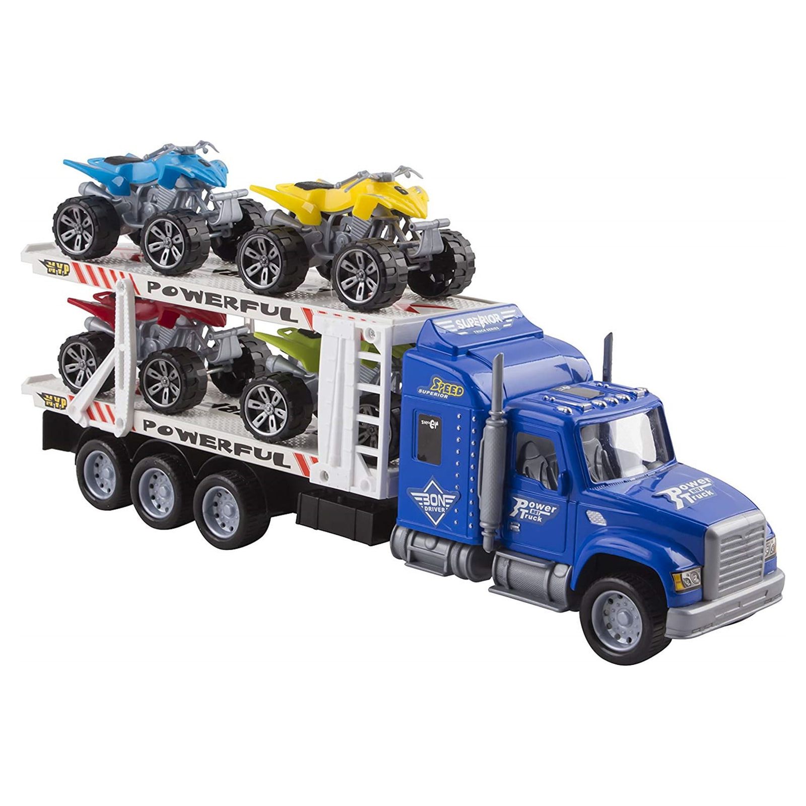 Vokodo Toy Semi Truck Trailer 15" Includes 4 ATVs Friction Carrier ...