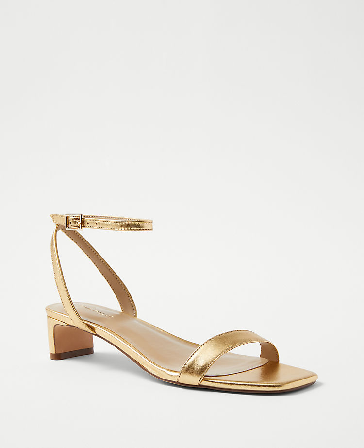 Ann Taylor Metallic Leather Blade Heel Ankle Strap Sandals