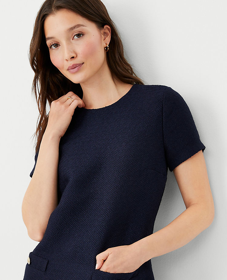 Tweed Pocket Shift Dress