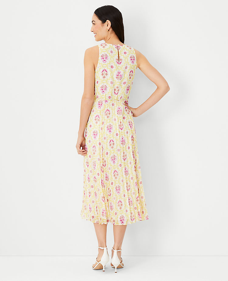 Shimmer Tile Print Pleated Midi Dress