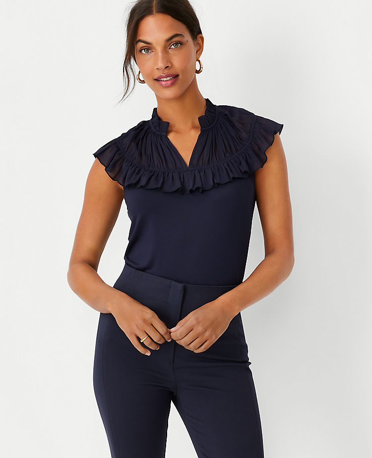 Ann Taylor Mixed Media Ruffle Yoke Top