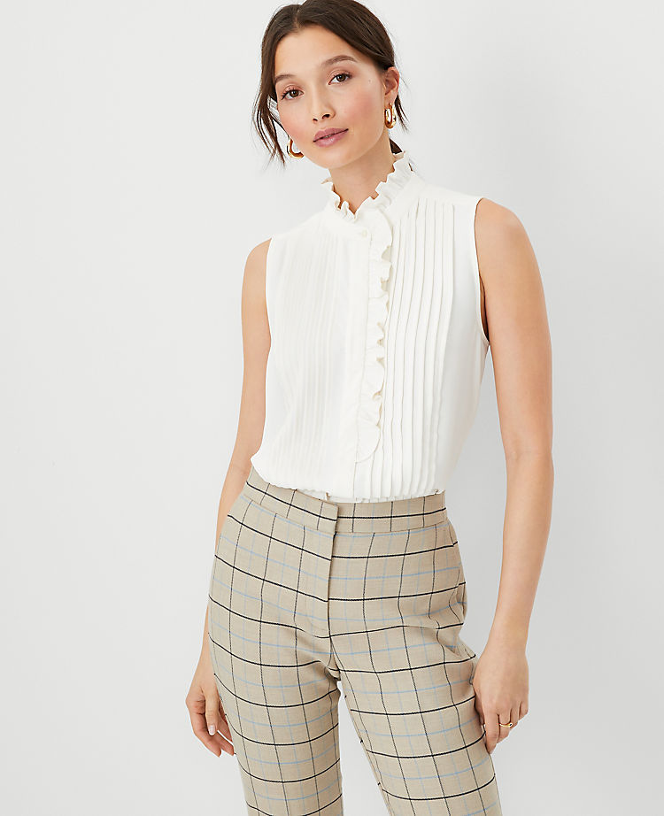 Ann Taylor Ruffle Pintucked Popover Shell