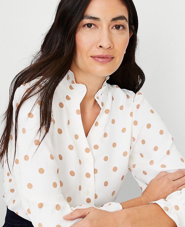 Ann Taylor Polka Dot Ruffle Button Top