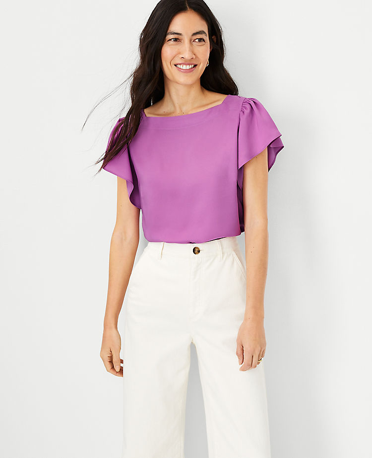Ann Taylor Flutter Sleeve Square Neck Top