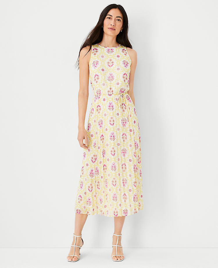 Shimmer Tile Print Pleated Midi Dress