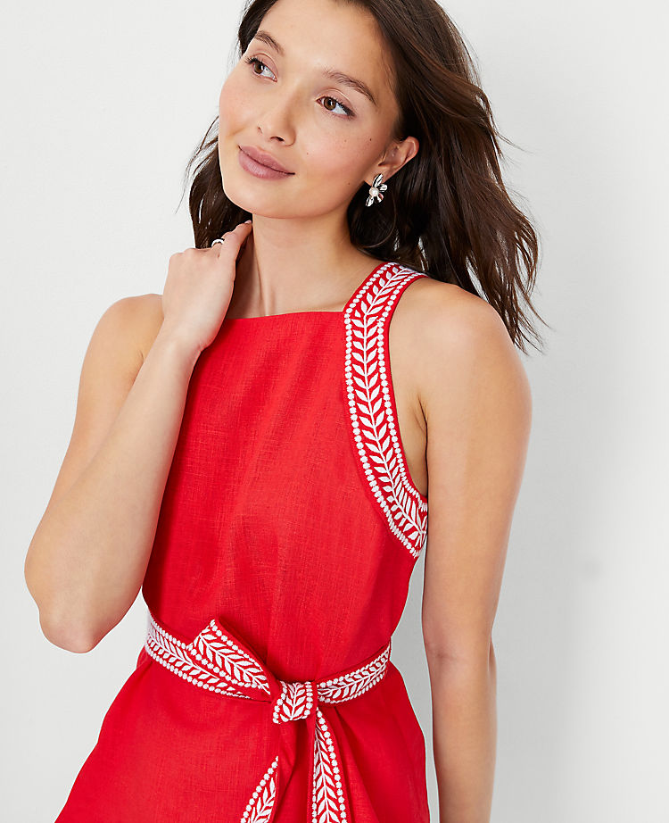 Embroidered Trim Square Neck Halter Top