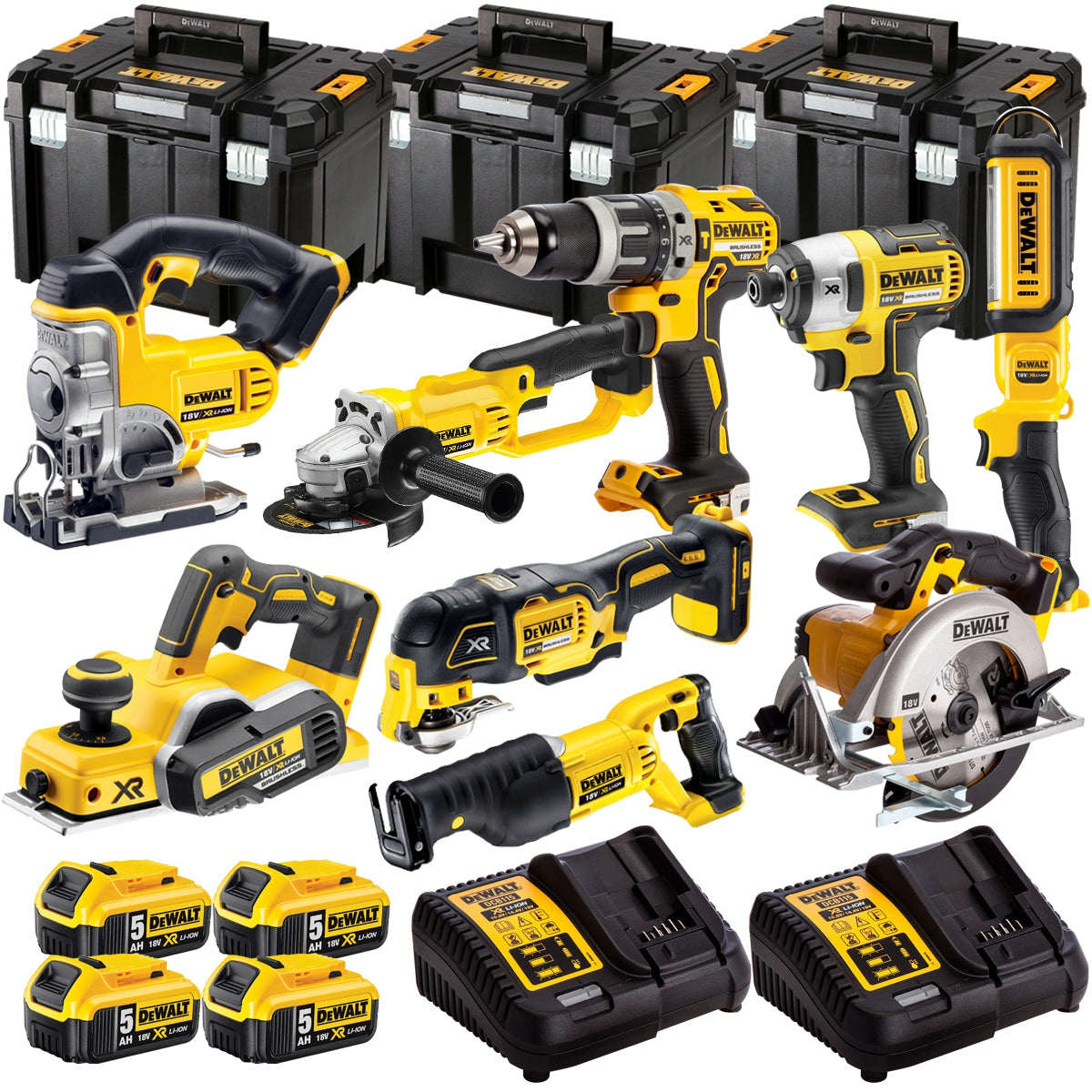 Dewalt 18V 9 Piece Power Tool Kit with 4 x 50Ah Batteries T4TKIT499