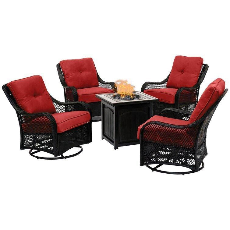 Orleans 5Piece Steel Patio Fire Pit Conversation Set with Cushions ...