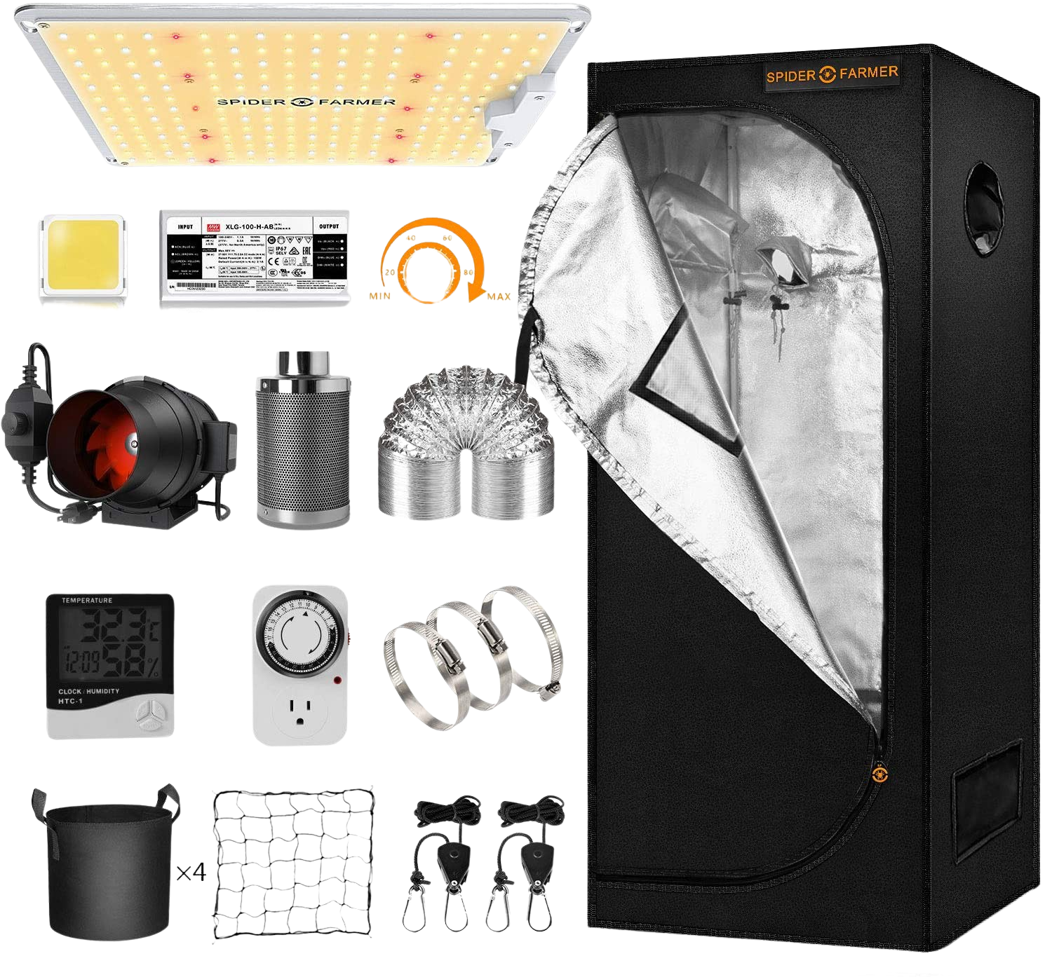 Spider Farmer Full Grow Kit SF1000 Full Spectrum Grow Light Dimmable ...
