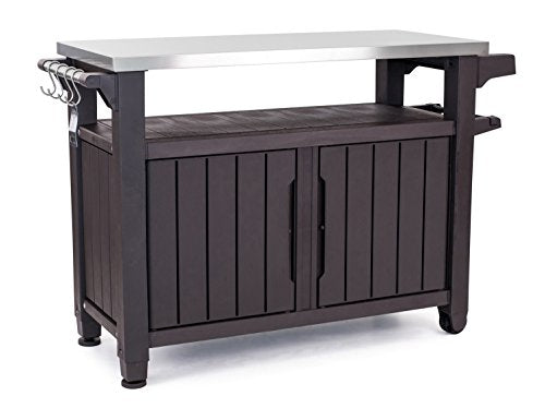Keter Unity XL Portable Outdoor Table and Storage Cabinet with Hooks ...