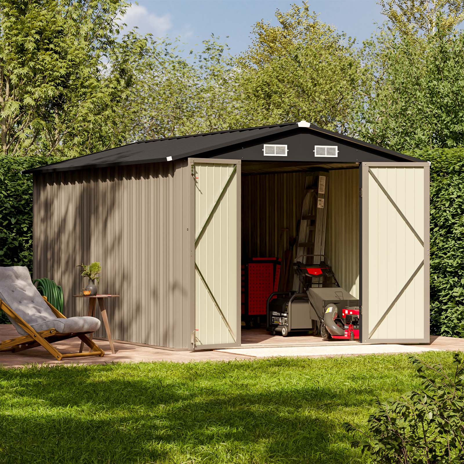 Patiowell 8' x 12' Metal Storage Shed for Outdoor, Steel Yard Shed with ...