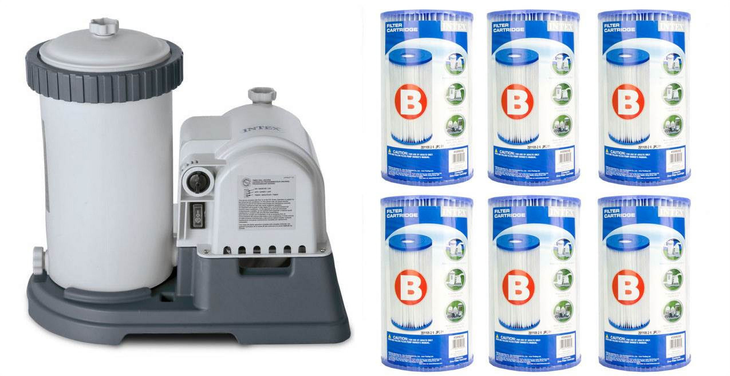 Intex 2500 GPH Krystal Clear Pool Filter Pump w/ GCFI & 6 Type B ...