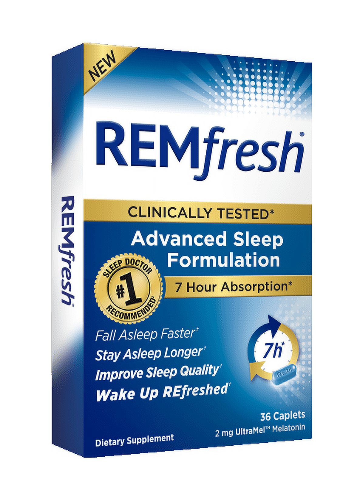 REMfresh UltraMel Melatonin Advanced Sleep Formulation Caplets, 2mg, 36 ...