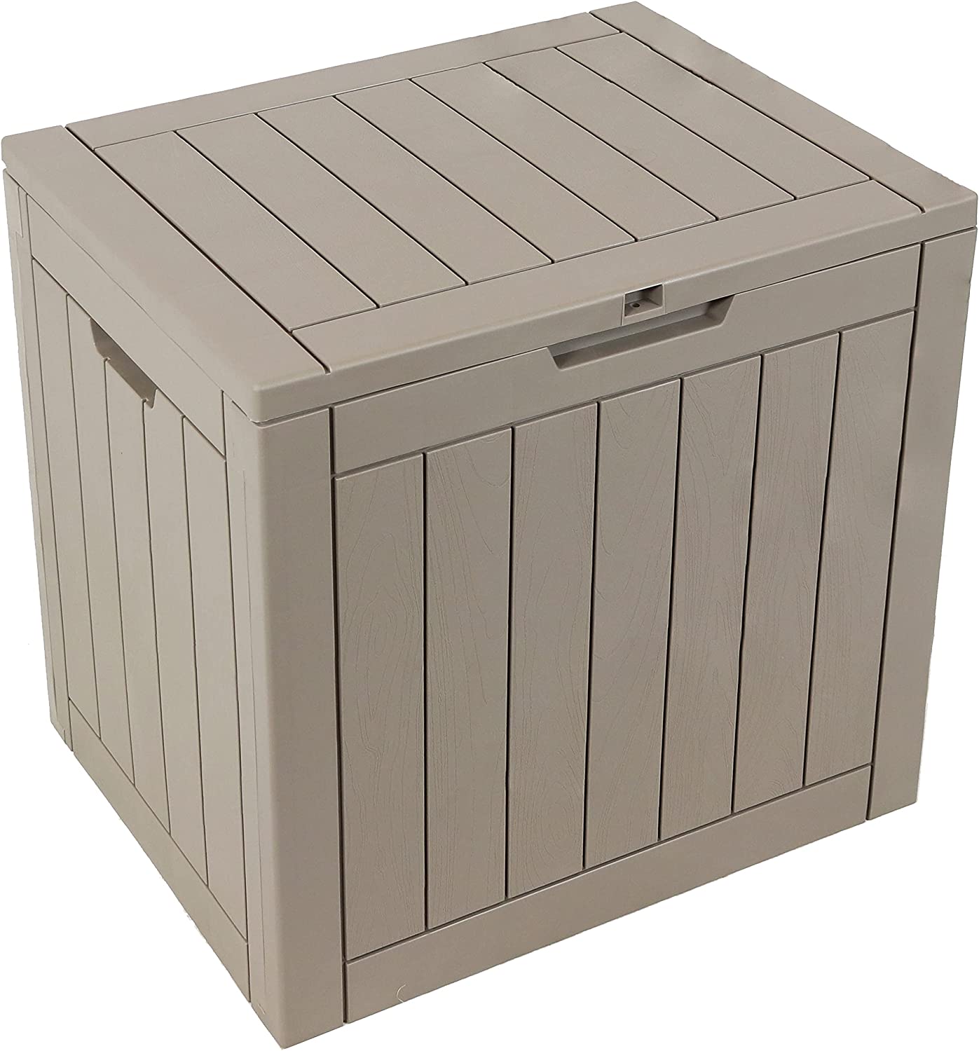 32-Gallon Faux Wood Design Outdoor Deck Box - Lockable Lid and Side ...