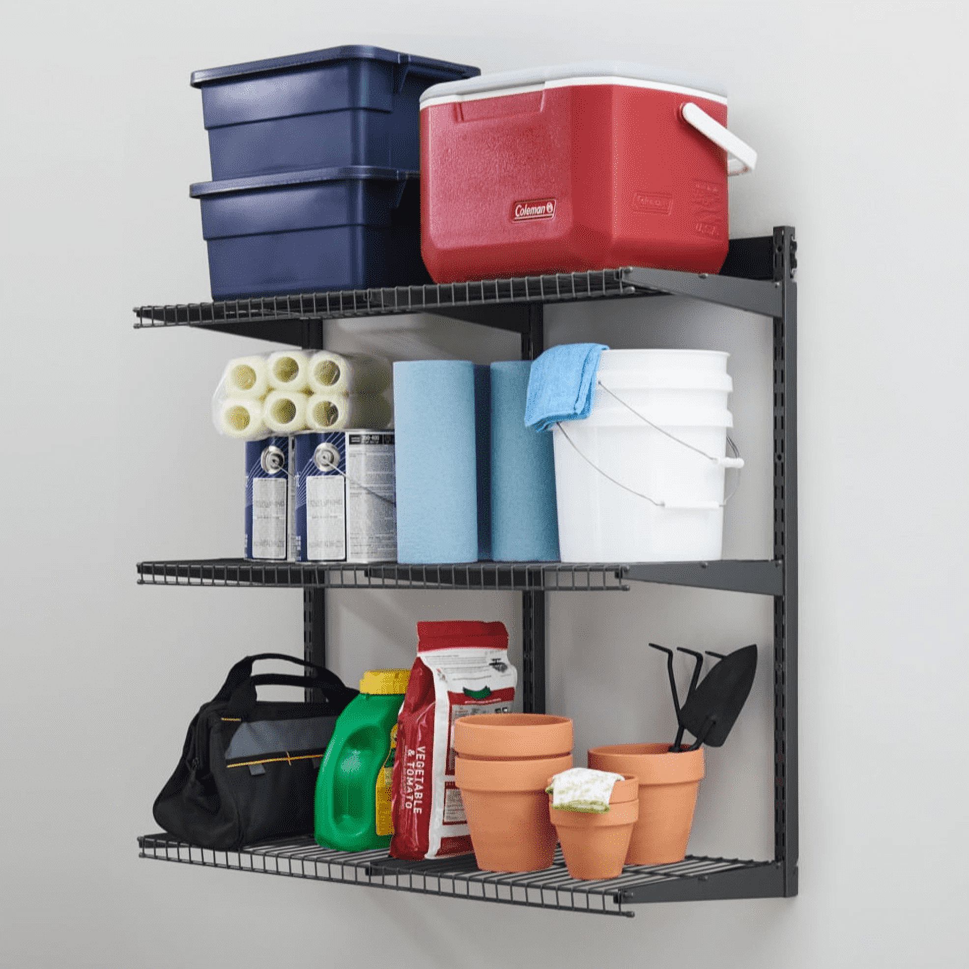 Rubbermaid Fast Track Garage Storage All-in-One Rail Shelving Kit, 36 ...
