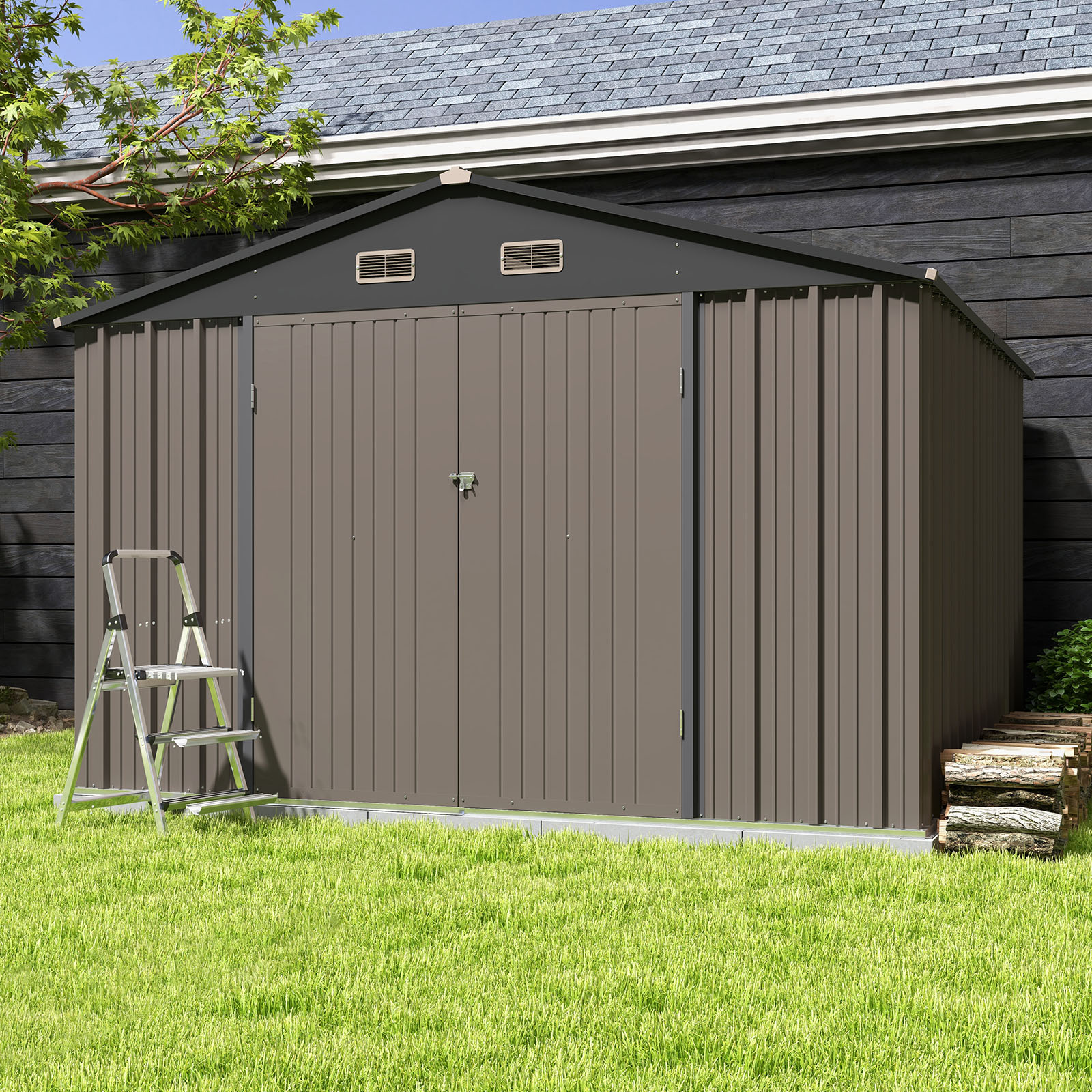 Patiowell Size Upgrade 10 x 10 ft Outdoor Storage Metal Shed with ...